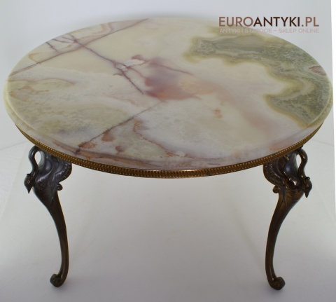 Antyczny okrągły stolik kawowy Ludwik XV z płytą onyksową - EuroAntyki